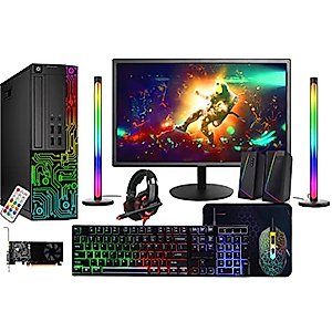 Dell Gaming OptiPlex Desktop Computer PC, Intel Core i7, GT 1030 2GB GDDR5, 16GB RAM, 512GB SSD, 24 Inch HDMI Monitor, RGB Keyboard Mouse Headset Speaker LED Bar, WiFi, Windows 10 Pro (Renewed)
