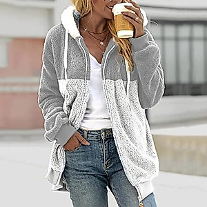 Puffer Coat, Women'S Jacket Loose Large Size Plush Multicolor Paneled Hooded Zip Jacket Womens Winter Coats Long Women Heated Jackets For Parka Black, 4X Plus Coats Jacket (XL, Light Gray)