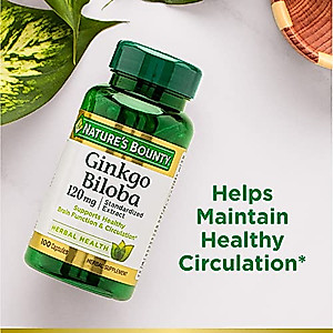 Nature’s Bounty Ginkgo Biloba Capsules 120mg, Memory Support Supplement, Supports Brain Function and Mental Alertness, 100 Capsules