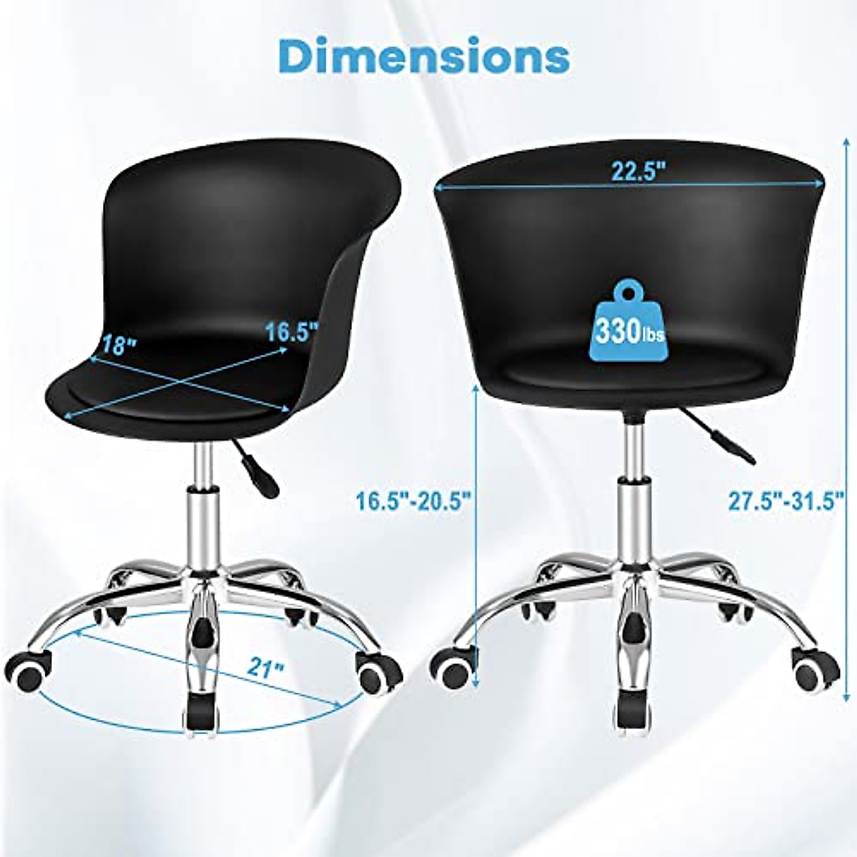 Giantex Home Office Desk Chair Set of 2, Armless Plastic Swivel Rolling Task Chair w/Soft PU Leather Cushion & Universal Casters, Modern Computer Chair for Dorm Bedroom Living Room, Black