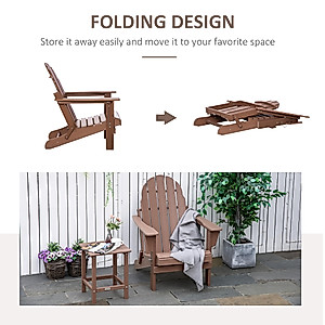 Outsunny Folding Adirondack Chair, HDPE Fire Pit Chair, Weather Resistant Outdoor Chair for Patio, Garden, Backyard, Lawn, Brown