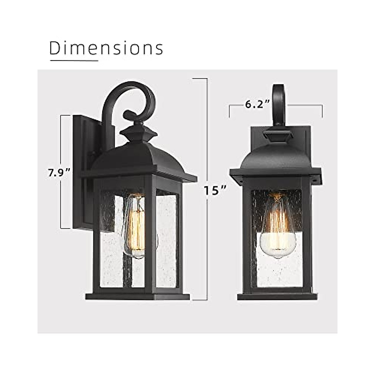 FEMILA Exterior Wall Sconce,2 Packs Outdoor Waterproof Wall Lights Fixture,E26 Socket Wall Lantern for Porch,Anti-Rust Matte Black Finish with Seeded Glass Lampshade,4FD54B-2PK BK