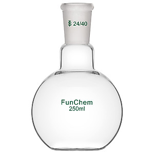 FunChem Single Neck 1 Neck Glass Lab Flat Bottom Boiling Flask FBF, 24/40 Standard Taper Outer Joint Glass Boiling Flask
