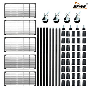 EFINE 5-Shelf Shelving Units and Storage on Wheels with Shelf Liners Set of 5, NSF Certified, Adjustable Carbon Steel Wire Rack for Garage, Kitchen, Office(63H X 30W X 14D)