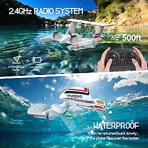 DEERC RC Plane for Water Land & Air, Amphibious Tri-Phibian Aircraft, 3CH Remote Control Plane W/ 2 Batteries, 2.4GHz RTF Airplane Glider for Boy Girl