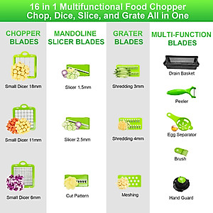 16 in 1 Mandoline Vegetable Food Chopper, Slicers and Vegetable Cutters, Multi Function Kitchen Veg Cutter for Onion Garlic Potato Salad, Veggie Chopper with Container and Draining Basket