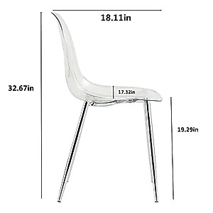 SSLine Modern Acrylic Dining Chairs Set of 4 Chic Elegant Dinner Chair with Silver Metal Base Comfortable Clear Plastic Shell Accent Side Chairs for Kitchen Dining Room Living Room Restaurant