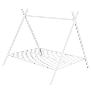 TARTOP Full Size House Bed, Tent Metal Bed Frame, Floor Play House Bed with Slat for Kids, Girls, Boys, No Box Spring Needed, White