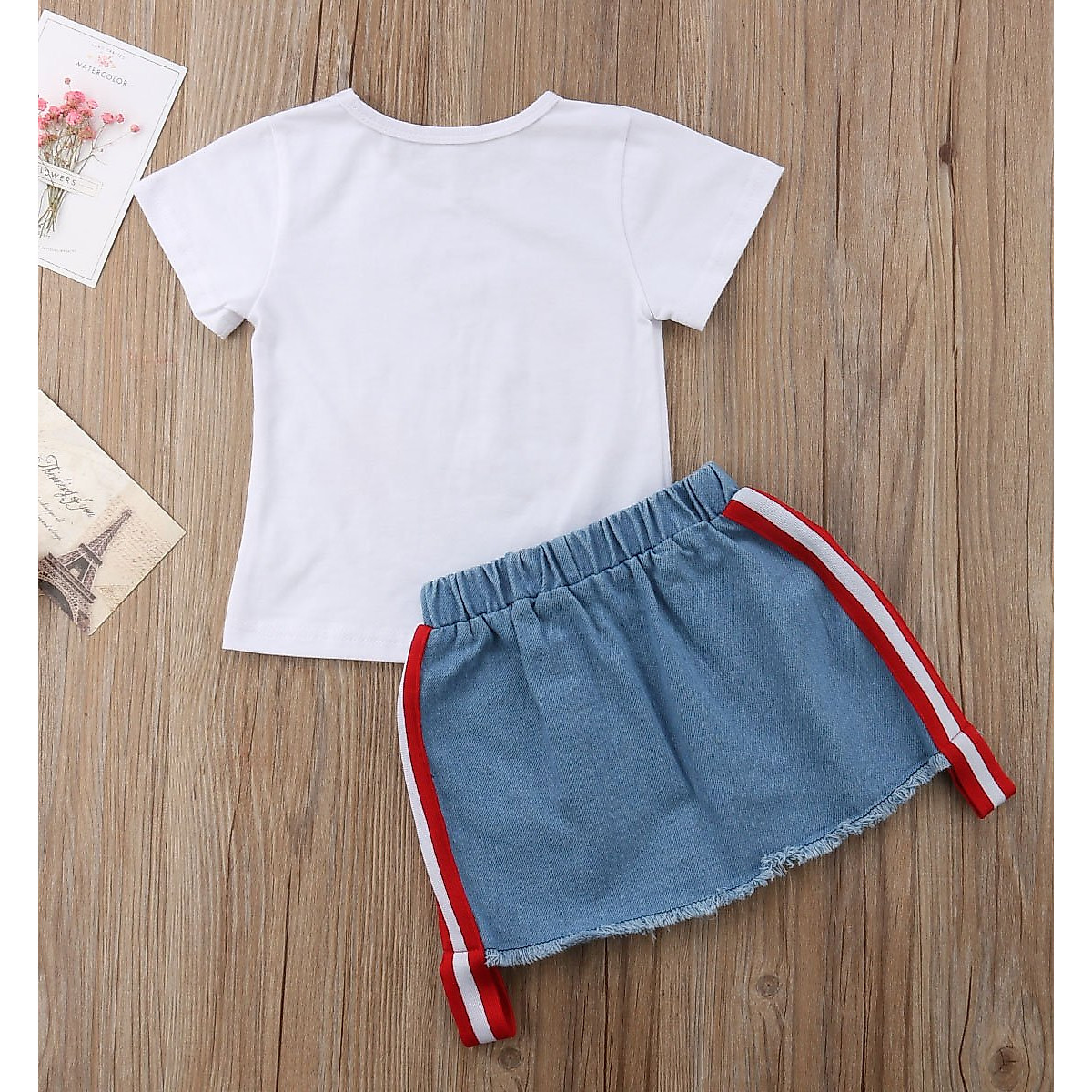 Toddler Baby Girls Smell The Rose T shirtTops + Denim Skirts Clothing Outfit Set (2-3Years, White)