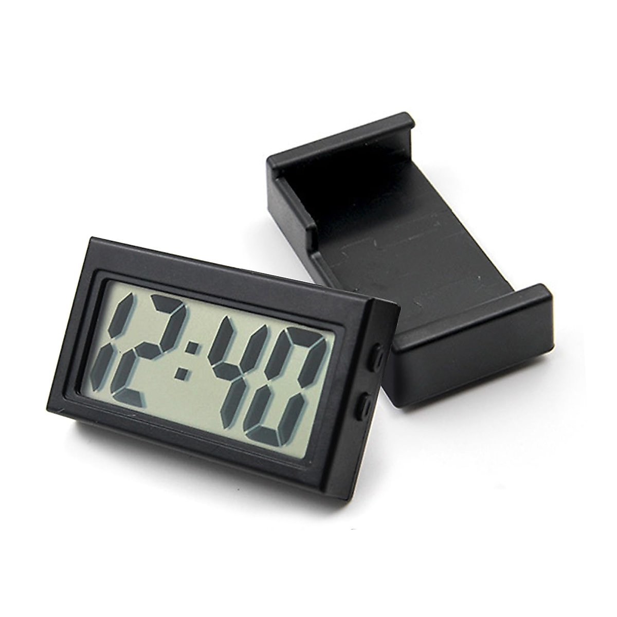 Sodcay 1 PC Mini Car Clock, Car Dashboard Digital Clock, with Clear LCD Screen Stand Case Function, Self-Adhesive Digital Clock, for Car Truck Dashboard (Black)