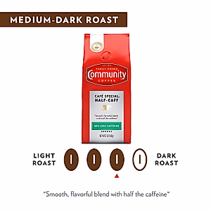Community Coffee Café Special Half-Caff Ground Coffee, Medium Dark Roast, 32 Ounce Bag (Pack of 4)