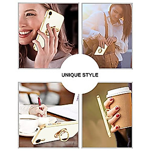 BENTOBEN for iPhone XR Case, Phone Case iPhone XR, Slim Fit Kickstand Ring Holder Design Shockproof Protection Soft TPU Bumper Drop Protective Girls Women Boys iPhone XR 6.1" Cover, White/Gold