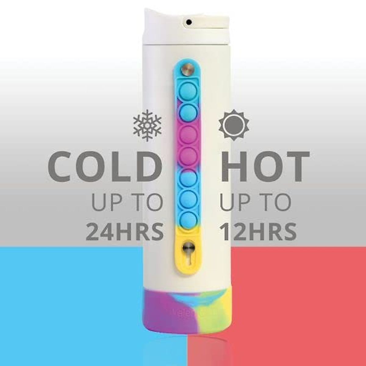 Elemental Iconic Pop Kids Water Bottle for School Girls and Boys | Triple Insulated Stainless Steel Thermos with Straw Lid & Fidget Handle | Flask Water Bottle | BPA free Tumbler, 20oz - White Tie Dye