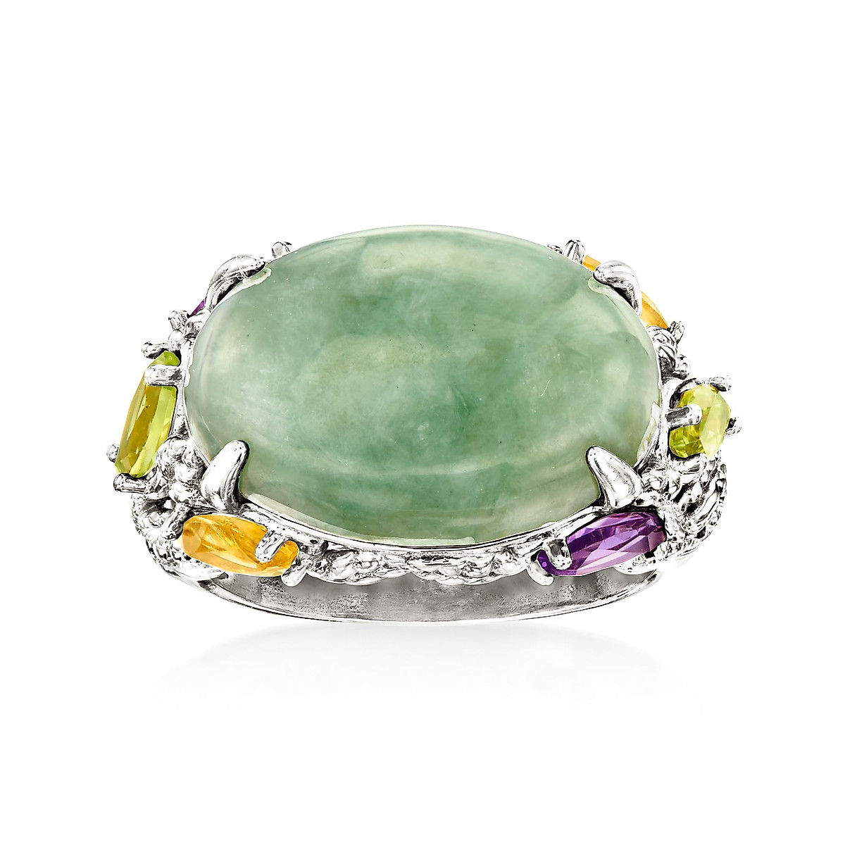 Ross-Simons Jade and .90 ct. t.w. Multi-Gemstone Ring in Sterling Silver. Size 8