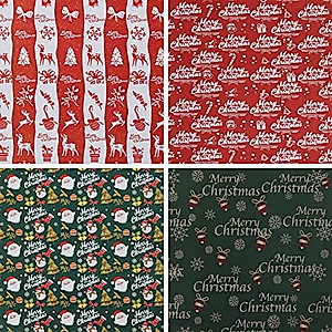 Aimyoo Red and Green Christmas Gift Wrapping Paper Bundle 4 Rolls 17 in x 16 ft per Roll, Merry Christmas Santa Claus Bells Deer Candy Canes Design