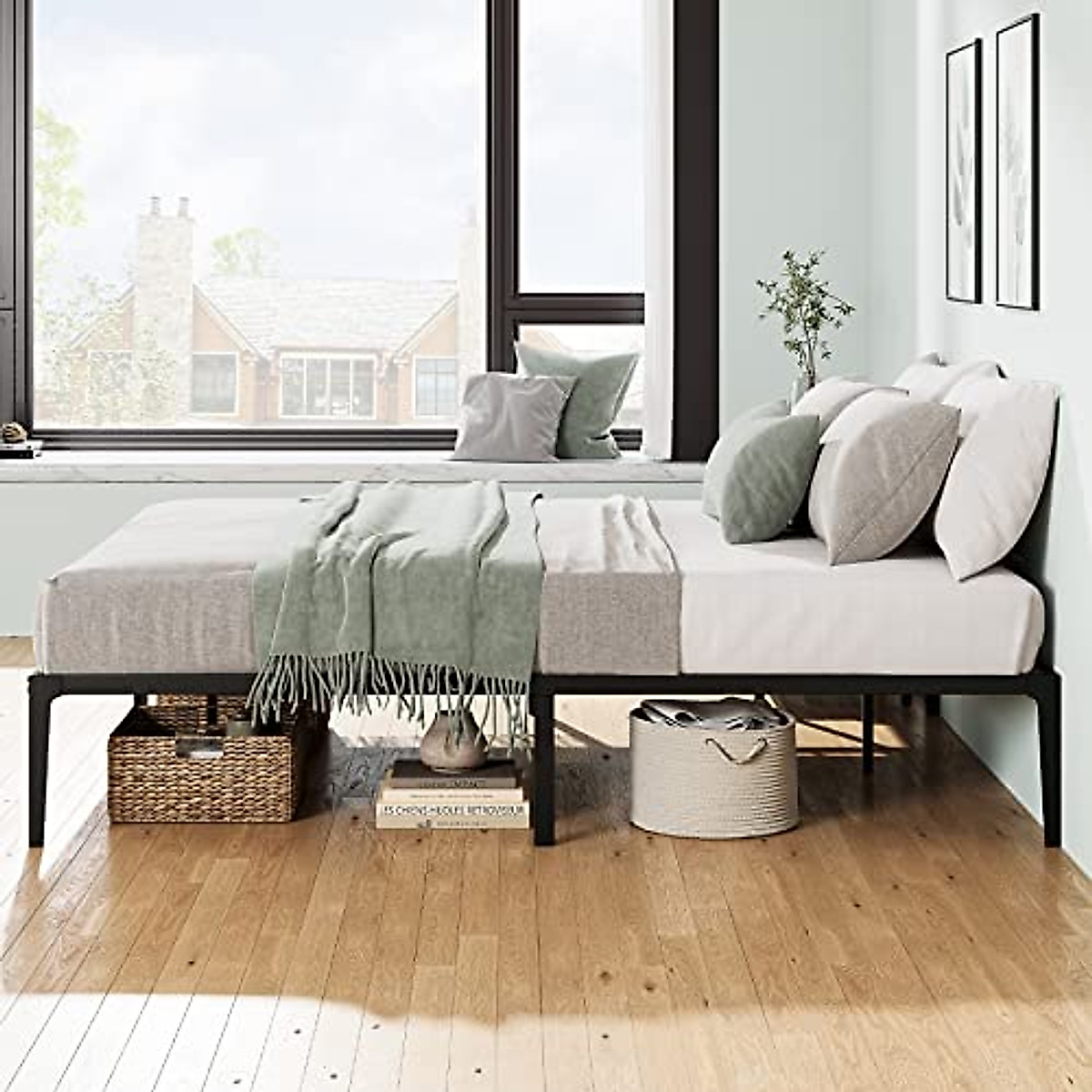 Amyove 14Inch Queen Metal Platform Bed Frame No Box Spring Needed, Heavy Duty Metal Mattress Foundation, Easy Assembly, Noise Free, Black (Queen)