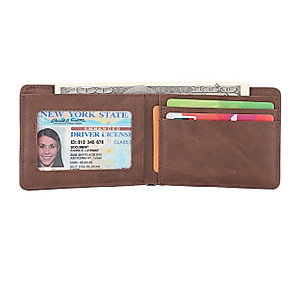 Mens Slim Front Pocket Wallet ID Window Card Case with RFID Blocking - Coffee with Quick Slot