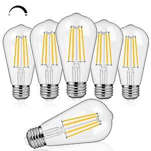 6-Pack 8W Dimmable Edison LED Light Bulbs 100W Equivalent, Vintage ST64/ST21 LED Filament Bulbs with 1000LM, 3000K Soft Warm White Lighting, E26 Medium Base Clear Glass for Home, Office, Restaurant