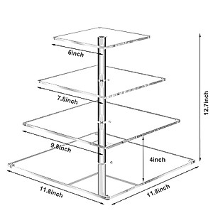 4 Tier Acrylic Cupcake Stand for 50 Cupcakes, Large Square Cupcake Tower, Dessert Cup Cake Tier Stand Holder, Clear Tiered Cupcake Display Tree for Birthday, Wedding, Baby Shower, Party DéCor