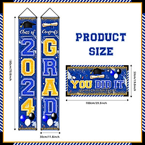 GPWXYYY Blue and Gold Graduation Decorations Class of 2024 Class of 2024 Porch Sign Congrats Grad Banner and You Did It Graduation Banner for Graduation Decorations 2024