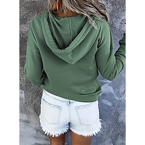 Dokotoo Fashion Winter Hoodies & Sweatshirts Drawstring Long Sleeve Front Button Collar Hooded Pullovers with Pockets for Women Loose Fit Casual Shirt Tops Fall Clothes for Women 2024 Large Green