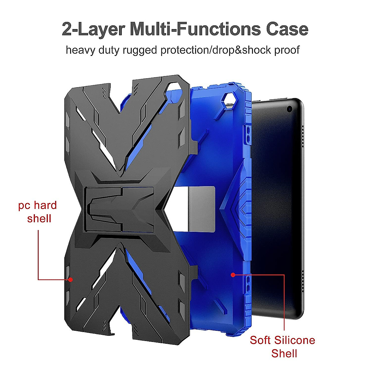 MaoMini for Kindle Fire HD 8 Case/HD 8 Plus Case 2020 Release 10th Generation,Kickstand Heavy Duty Armor Defender Cover (Blue)