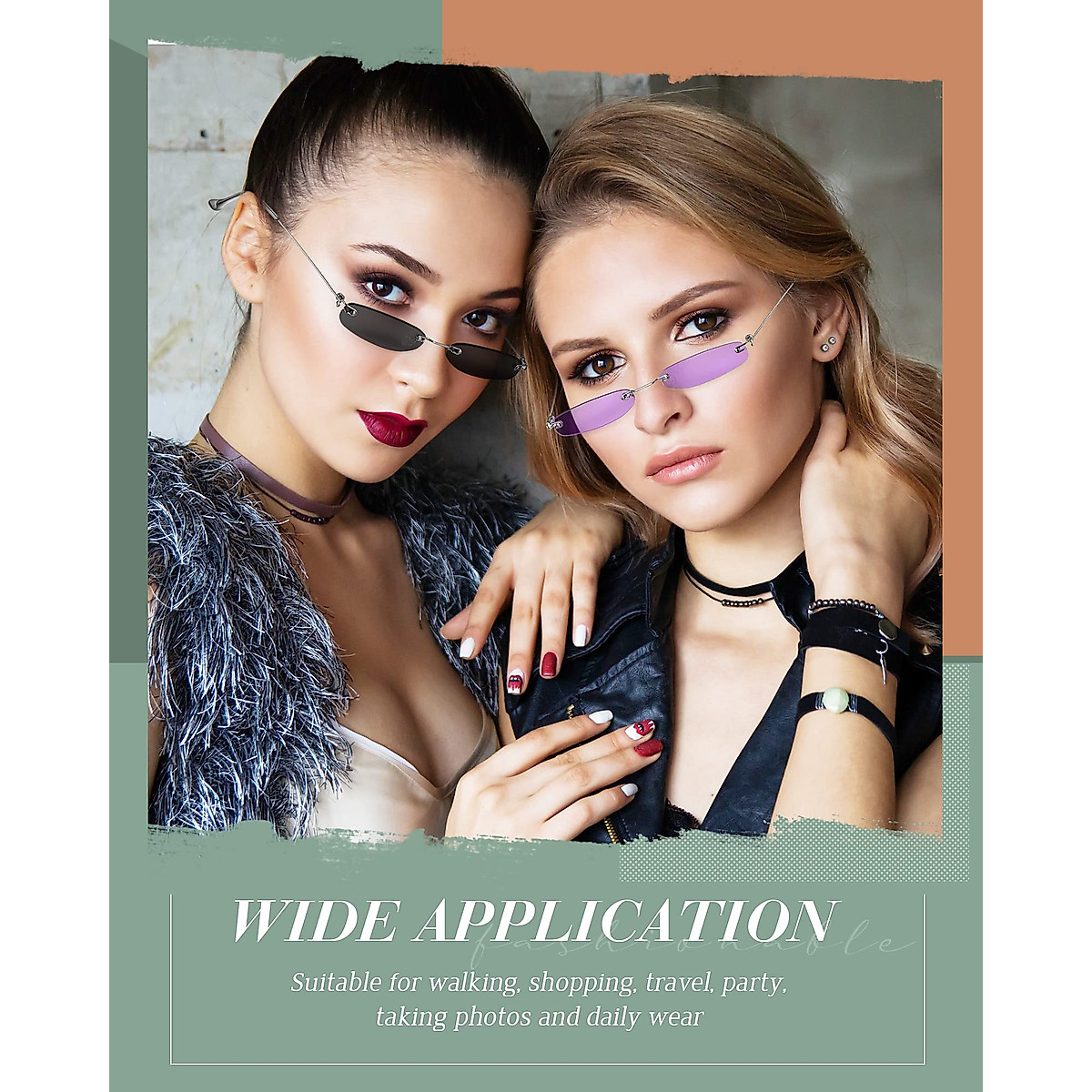 4 Pairs Women Thin Vintage Sunglasses Rectangle Sunglasses Small Skinny Glasses Retro Designer Style Rimless Sunglasses with Metal Frame Narrow Vintage Eyewear for Men Women