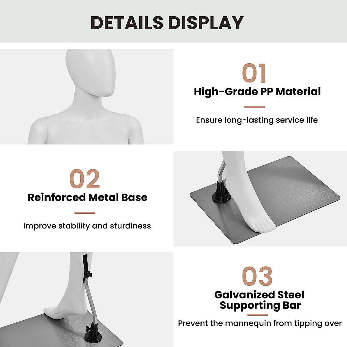 GOFLAME Female Mannequin Full Body, 69 Inches Realistic Mannequin Torso with Adjustable Postures & Detachable Body Parts, Sturdy Metal Base, Dress Model for Window Display, Exhibition, Drawing Office
