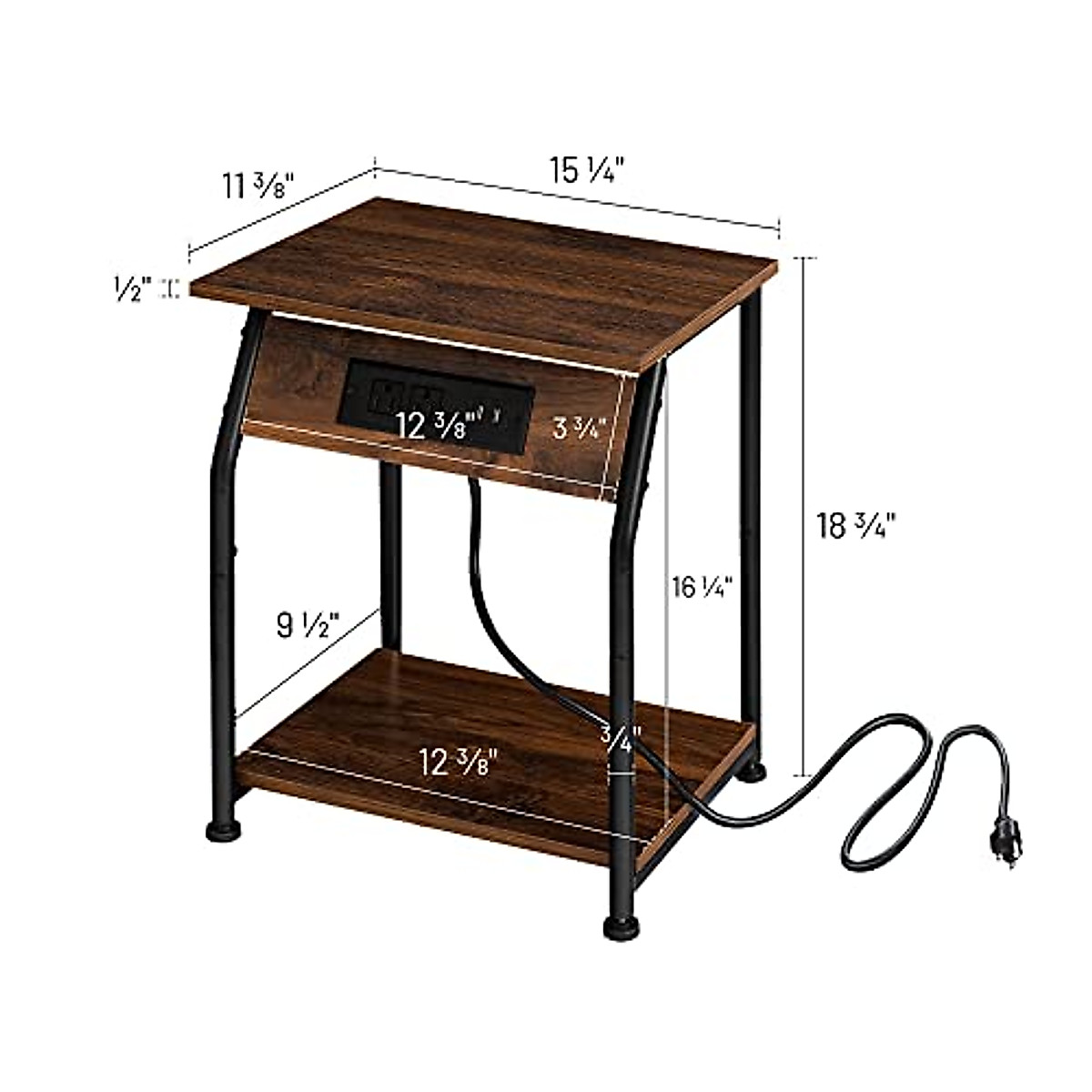 Labcosi 18.9” Tall Side Tables, Rustic End Tables for Living Room and Bedroom, Nightstand with Charging Station, Small Furniture with USB Ports and Outlets, Rustic Oak Color