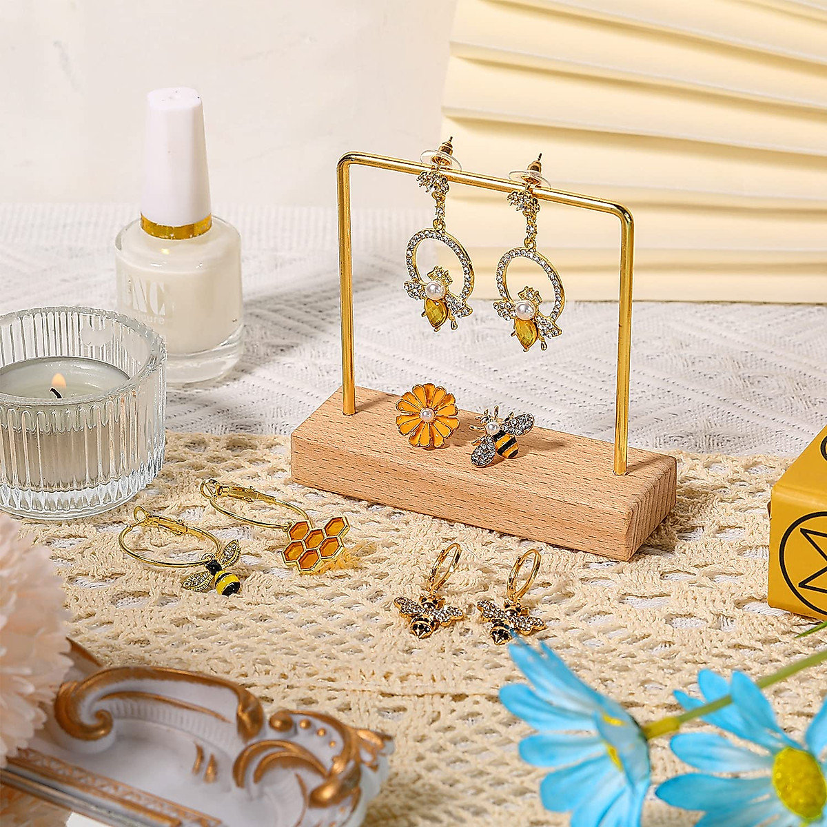 4 Pairs Bee Earrings Bee Stud Bee Drop Earrings Honeycomb Earrings Bee Rhinestone Earrings Gift for Women