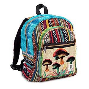 Freakmandu Collections Mushroom Hemp Backpack Bag - Eco Friendly Unique Unisex Rustic Durable