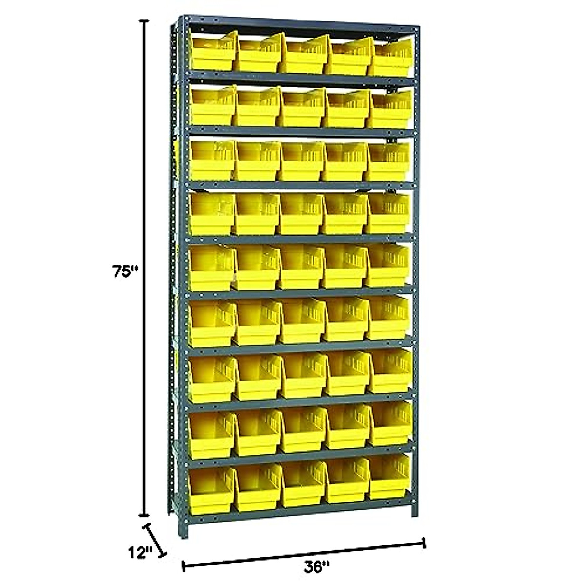 Quantum Storage Systems 1275-202YL Store More Steel Shelving Unit with 6" Shelf Bins, 12" D x 36" W x 75" H, Yellow
