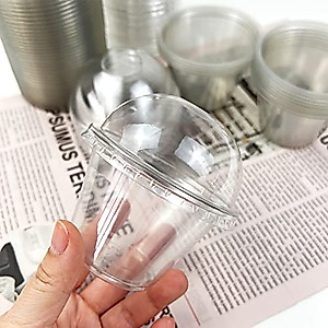 Rainmae 50-Pack Disposable Clear Plastic Cups with Dome Lids, 180ml/6oz Crystal PET Dessert Cups for To Go Iced Coffee Cold Drinks, Smoothie, Bubble Boba Tea, Juice, Parfait, Frappuccino, Milkshake