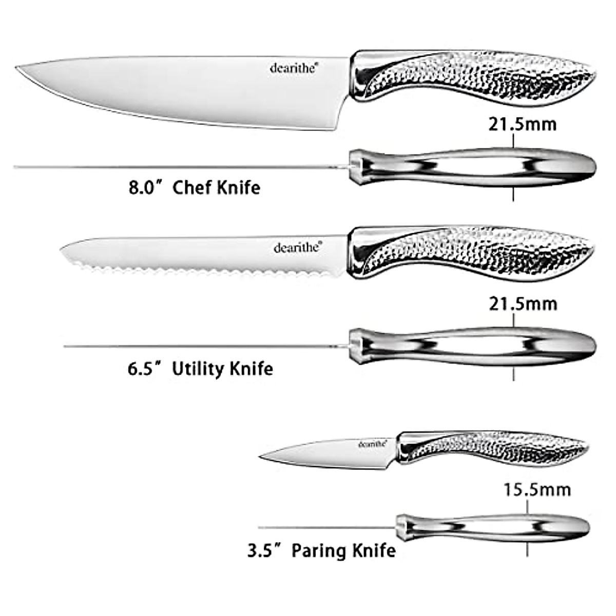 dearithe Kitchen Knife Set 3 Piece, High Carbon Stainless Steel Professional Chef Knife Set, Sharp Knife with sheath, Knives Set for Kitchen