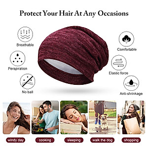 SATINIOR 6 Pieces Satin Lined Sleep Slouchy Cap, Hair Cap for Sleeping, Girl Headwear for Frizzy Curly Hair Women (Black, Dark Blue, Gray, Light Gray, Wine Red, Rusty Red)