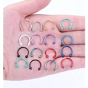 Drperfect 48Pcs 16G Surgical Steel Horseshoe Nose Septum Rings Piercing Jewelry Balls & Spikes Cartilage Helix Tragus Earring Hoop Eyebrow Lip Piercing Ring for Women Men 6mm 8mm 10mm 12mm