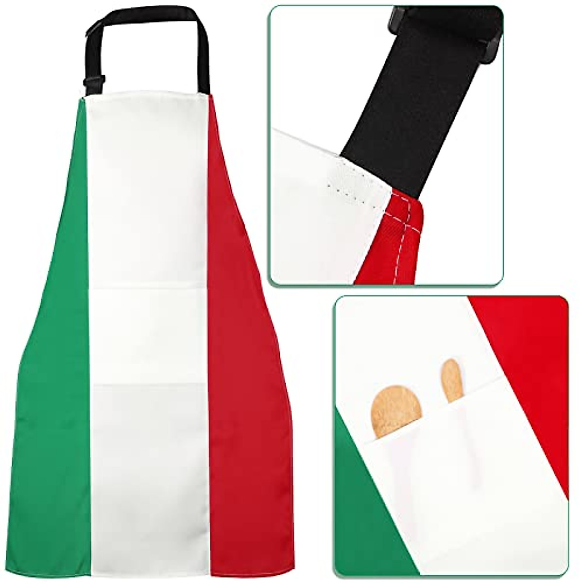 Syhood 4th of July Chef Hat and Apron for Women Men Italian Stripes Solid Baking Fabric Cooking Apron for Home Kitchen (Red-White-Green Pattern)