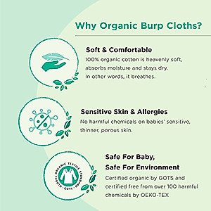 KiddyStar 100% Organic Cotton Baby Burp Cloths, 5 Pack Burping Rags, Large 21''X10'' Soft and Absorbent Burping Towels for Newborns