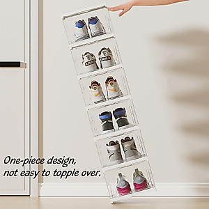 FUYUN Plastic Shoe Organizer - Stackable and Foldable 6-Tier Shoe Boxes for Closet, Clear and Space-Saving Sneaker Containers, No Assembly Required
