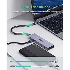 USB C Hub, 4 Port 10Gbps USB C to USB Adapter USB 3.1 Hub GEN2, USB C Splitter Thunderbolt 3 Compatible, PD100W Powered USB C Hub, USB-C Hub for Laptop, Mobile, Tablet, PC