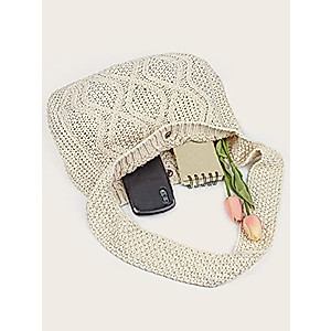 Verdusa Women's Crochet Shoulder HandBags Hobo Knitted Tote Bag Shopping Bags Beige one-size