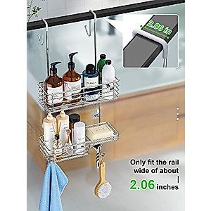 SMARTAKE Shower Caddy Over The Door, Stainless Steel Bathroom Shelf Organizer, Rustproof Wall Rack with Hooks, Razors Towels Shampoo Organizer for Dorm, Toilet, Bath and Kitchen, Silver