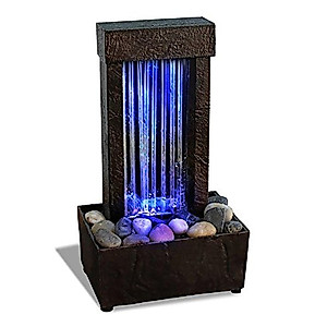 Nature's Mark 10" H Mirrored Waterfall Light Show Tabletop Water Fountain with Natural River Rocks and Color Changing LED Lights (Power Cord Attached)