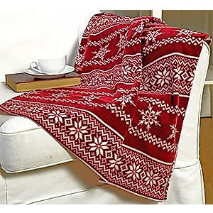 Celebright Christmas Fleece Throw - Large 50 x 60 Inch (127 x 152cm) Fluffy Microfiber Blanket Throw Over for Bed, Sofa, Couch - Plush Snuggly Cosy Winter Warmer - Scandi Nordic Red