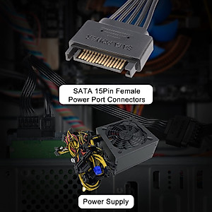 J&D 15 Pin SATA Power Extension Cable (3Pack), Sata Male to Female Cable, Sata Power Cable Extension, 10 inch, Black (3 Pack)