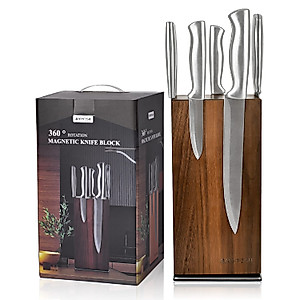 RICHFISH Magnetic Knife Block 360° Rotatable Knife Holder Magnetic Knife Strip Wooden Knife Block without Knives
