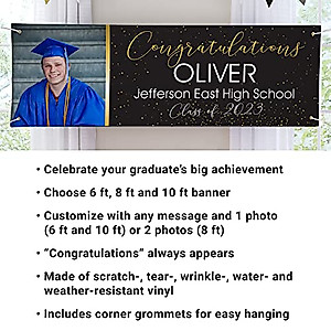 Let's Make Memories Personalized Graduation Photo Banner - 6-Foot Confetti Celebration Banner - Class of 2023 Banner - Customize with Photo, Message…