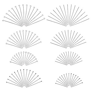 PH PandaHall 560pcs 8 Styles 304 Stainless Steel Eye Pins 30mm 40mm 50mm Head Pins Ball 22 Gauge Head Pins Findings Open Eye Pin for Earring Bracelet Pendant Jewelry Making, Stainless Steel Color