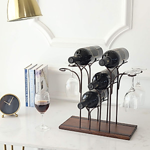 YCOCO Wine Racks Countertop,Tabletop Wood Wine Holder,Freestanding Wine Bottle Holder,Hold 4 Bottles and 4 Glasses,Perfect for Kitchen Home Bar Storage and Cabinet Decor,Bronze