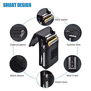 KATOLK Dual Phone Holster,Belt Pouch, Large Smartphone Pouch Cell Holder, Multi-Purpose Tactical Case, Holder for Work, Hiking, Camping, Barbecue, Rescue (Black)